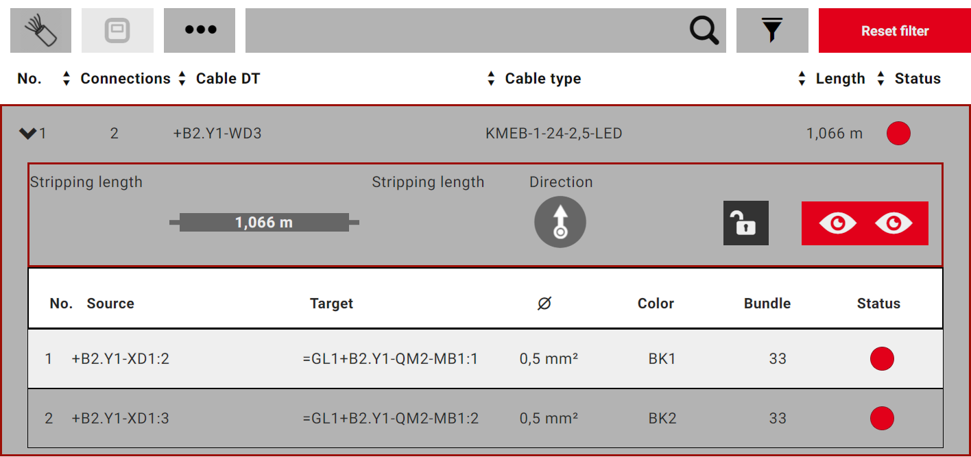 Detailed view of routing connections