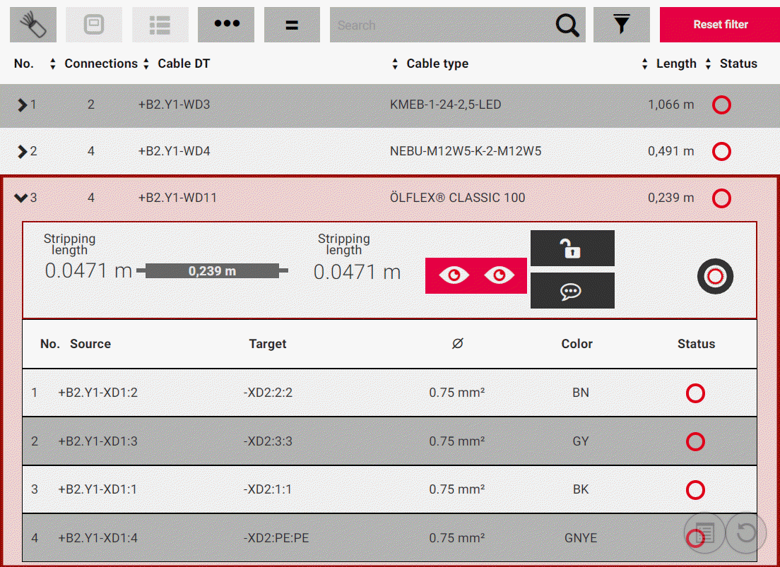 Detail view: Buttons and display elements