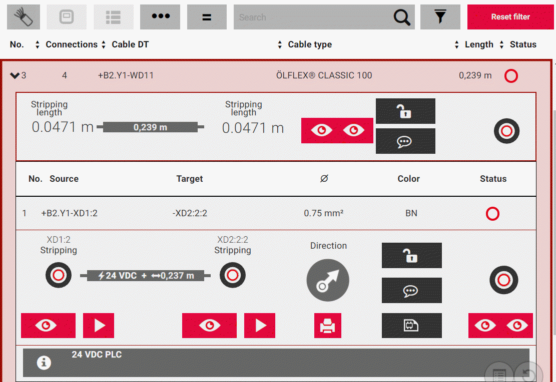Detail view: Buttons and display elements